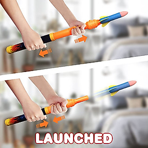 ArtCreativity Rocket Launcher Toys, Set of 6, Launchers with 1 Foam Rocket Each, Fun Flying Toys for Boys and Girls, Unique Outdoor Toys for Kids, Cool Birthday Party Favors for Children, 19 Inches