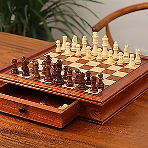 THPT High-end 16" Drawer Wooden Chess & Checker Set for Adults 2 Extra Queen Wooden Chessmen Classic Board Game Gift for Men Board Games (Size : L)