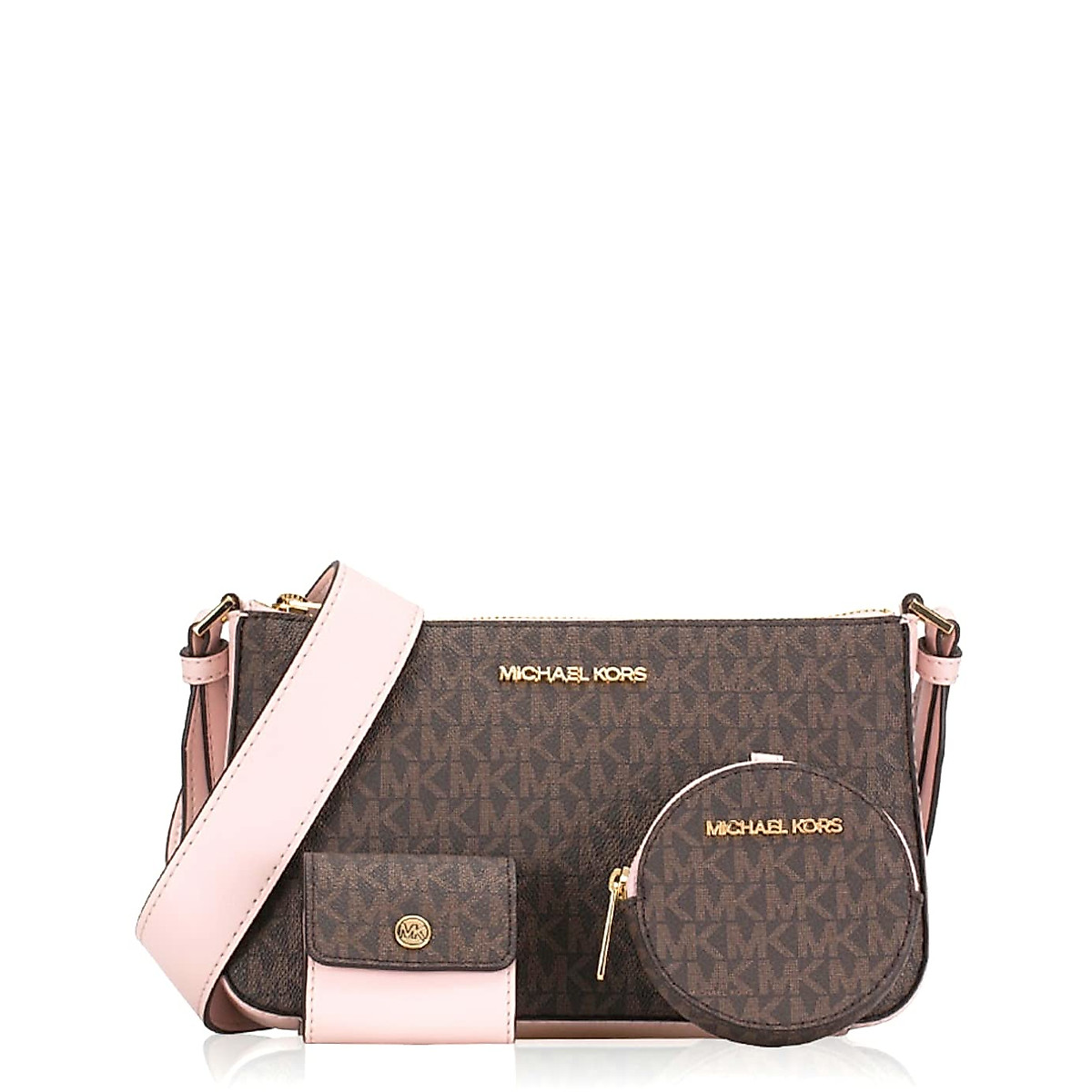 Michael Kors Crossbody with Tech Attached MK Signature Powder Blush Brown