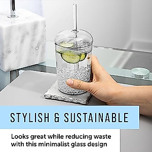Maplefield Glass Tumbler with Dome Lid for Frappes, Smoothies & Iced Coffee - Dishwasher Safe Glass Tumbler with Straw - Spill-Resistant Iced Coffee Tumbler - Iced Coffee Cup - 16oz [Clear]