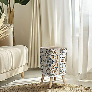 Small Trash Can with Lid Seamless Azulejo tile Portuguese Spain decor Ceramic tile Victorian Wastebasket with Press Cover Dog Proof Garbage Can Waste Bin for Kitchen Bathroom Nursery 2.6 Gallon