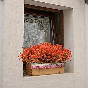 URSTOUD 6PCS Artificial Eucalyptus Plants,Fake Boxwood Shrubs UV Resistant No Fade Faux Plastic Bridal Bouquet Indoor Outdoor Home Garden Kitchen Office Table Vase(Fall Orange), Brown Orange