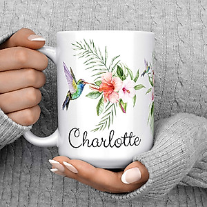 Hummingbird and Hibiscus Coffee Mug, Birds and Hibiscus Personalized with Name Microwave Dishwasher Safe Ceramic Cup