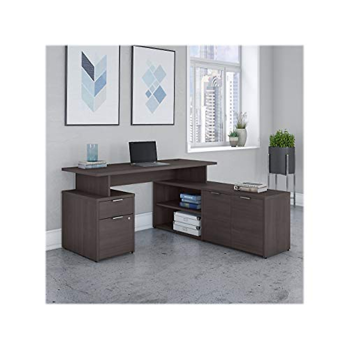 Bush Business Furniture Jamestown L Shaped Desk with Drawers, 60W, Storm Gray