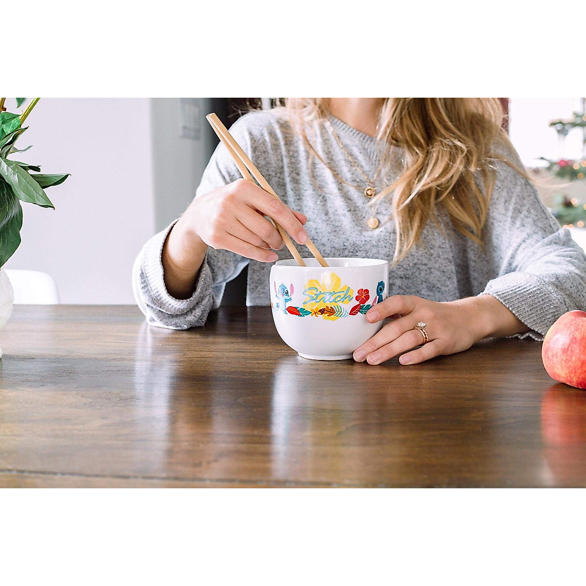 Robe Factory LLC Disney Lilo & Stitch Japanese Dinnerware Set | 16-Ounce Ramen Bowl, Chopsticks