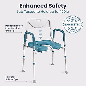 PELEGON Raised Toilet Seat with Handles (400lb) - Adjustable 3 in 1 Commode Chair for Toilet with Arms, Toilet Riser with Handles, Bedside Commode Chair, Handicap Toilet Seat for Elderly (Grey)