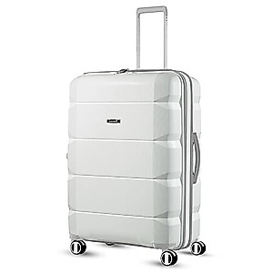 LUGGEX Checked Luggage with Spinner Wheels, PP Lightweight Suitcase for Travel (White, 28 Inch)