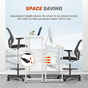 AFO Drafting Mid-Back Mesh Tall Office Stool Chairs with Armrest Adjustable Foot Ring for Standing Desk, Black