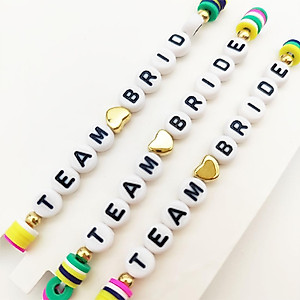 EYXVKT 12 PCS Team Bride Bracelets Bachlorette Party Favors Polymer Clay Letter Beaded Bracelet For Wedding Bridal Shower Engagement Party(Colorful)