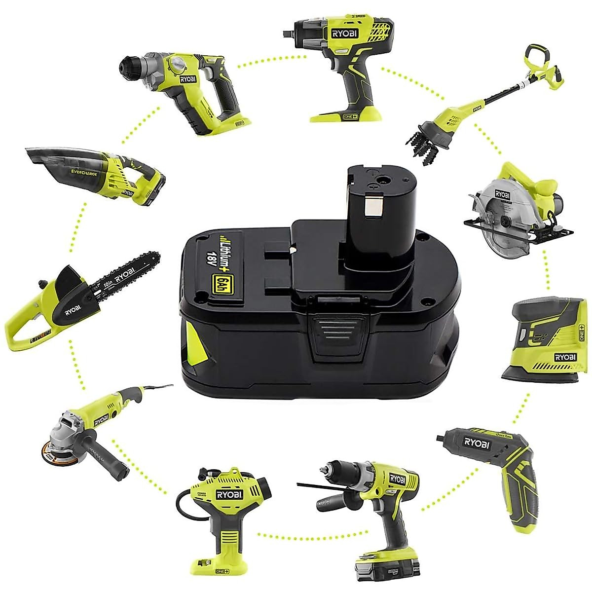 EOHJAR Ryobi battery 18V 6.0Ah 2Pack Replacement Battery for Ryobi 18Volt Cordless Power Tools Lithium-Ion Battery P102 P103 P105 P107 P108 P109 for Ryobi ONE+ Cordless Drill Tool (2Pack)