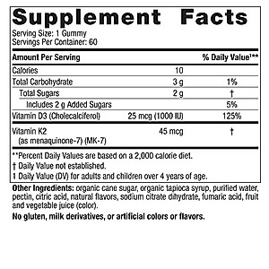 Nordic Naturals Vitamin D3 + K2 Gummies, Pomegranate - 60 Gummies - 1000 IU Vitamin D3 + 45 mcg Vitamin K2 - Great Taste - Bone Health, Promotes Healthy Muscle Function - Non-GMO - 60 Servings