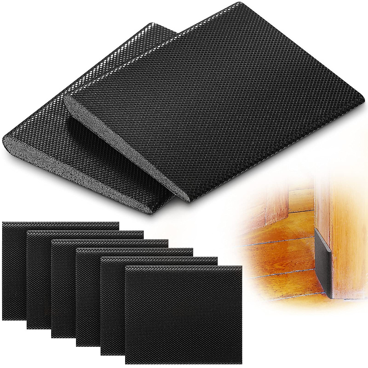 6 Pieces Self-Adhesive Door Corner Seals, Weather Stripping Draft Stopper, Door Frame Seal Corner Foam for Weather Protection, for Lsolation of Noise (Black)