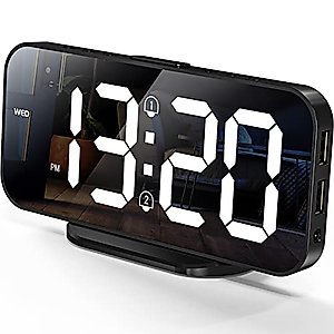 EDUP LOVE Digital Alarm Clocks, LED Mirror Electronic Clock, Snooze Mode, 12/24H, Adjust Brightness, Modern Desk & Wall Clocks for Bedroom Living Room Office - Black