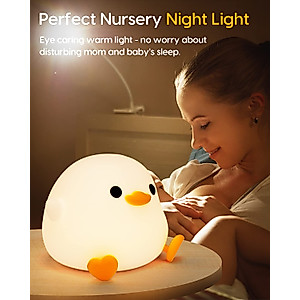 Amaredom DoDo Duck Night Light, Cute Duck Lamp, Silicone Dimmable Nursery Nightlight, Rechargeable LED Bedside Lamp with 20 Minutes Timer & Tap Control Baby Girls Women Bedrooms, Living Room