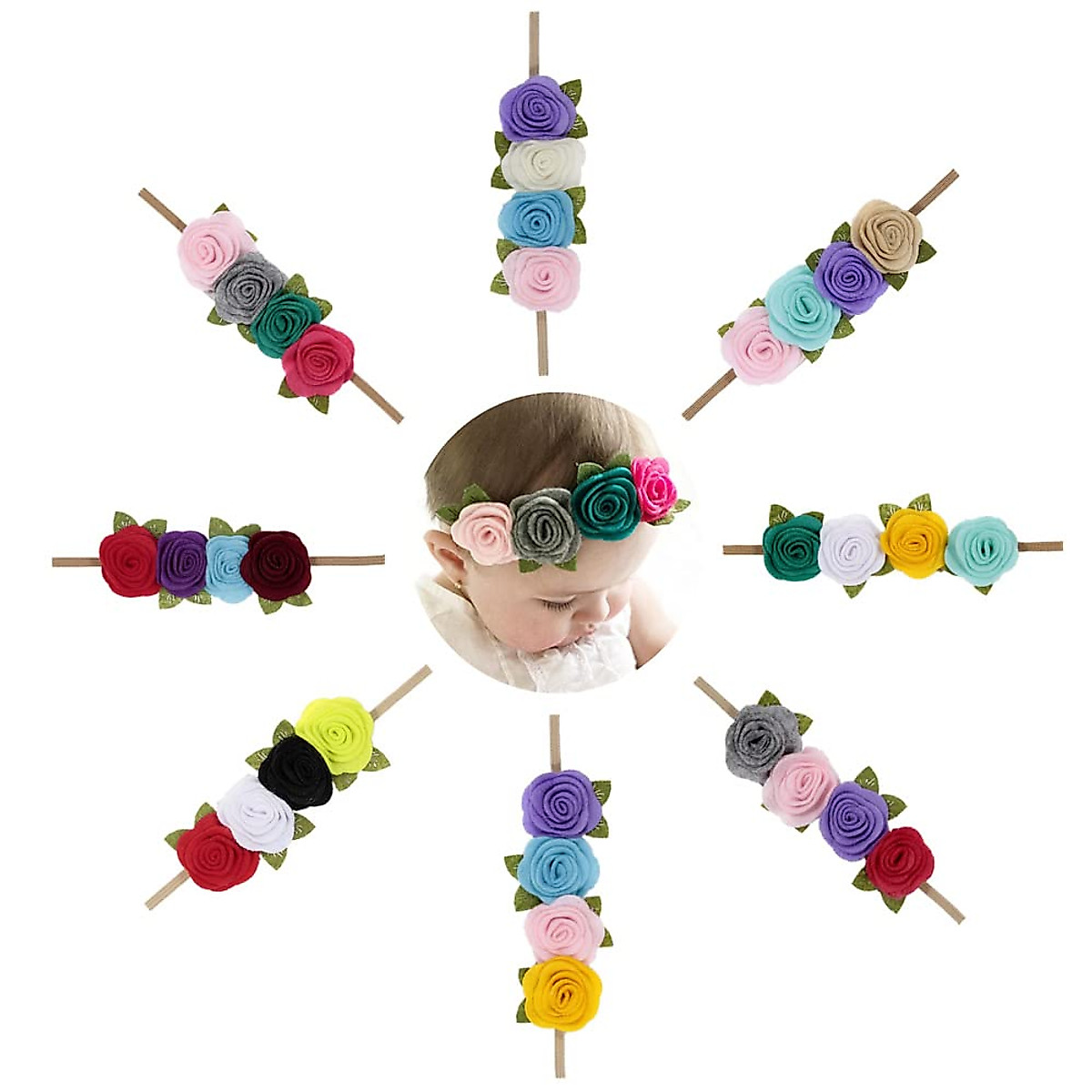 JKJF 20 Pcs Felt Rosette with Leaf Felt Rose Flowers Fabric Flowers for DIY Crafts Hair Accessories Wedding Decor - 20 Colors