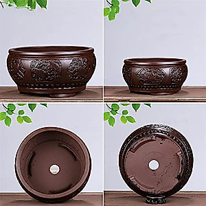 SCOOVY Original Planters for Outdoor Plants Classical Purple Sand Plant Pot Round Large Bonsai Pot Small Pine Banyan Tree Planter Interior Decoration Ornaments Planters