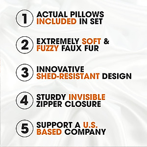 Cheer Collection Faux Fur Throw Pillows for Couch with Inserts Included - Decorative Furry Sofa Pillows - 12" x 20" - Rust (Set of 2)