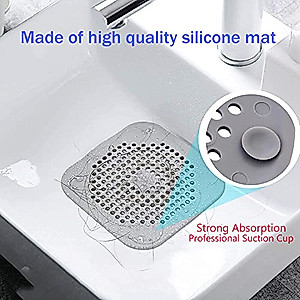 Hair Catcher,Square Drain Cover Silicone Drain Tub Stopper,for Bathtubs & Showers,Filter Shower Drain Protection Flat Strainer Stopper with Suction Cups for Kitchen Sinks (1 Grey + 1 White)