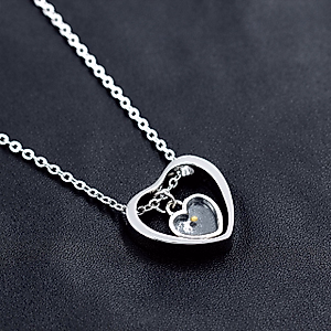 Uloveido Stainless Steel Double Hearts Necklace, Real Mustard Seed Heart Pendant Necklace for Women Ladies Y854 (Heart)