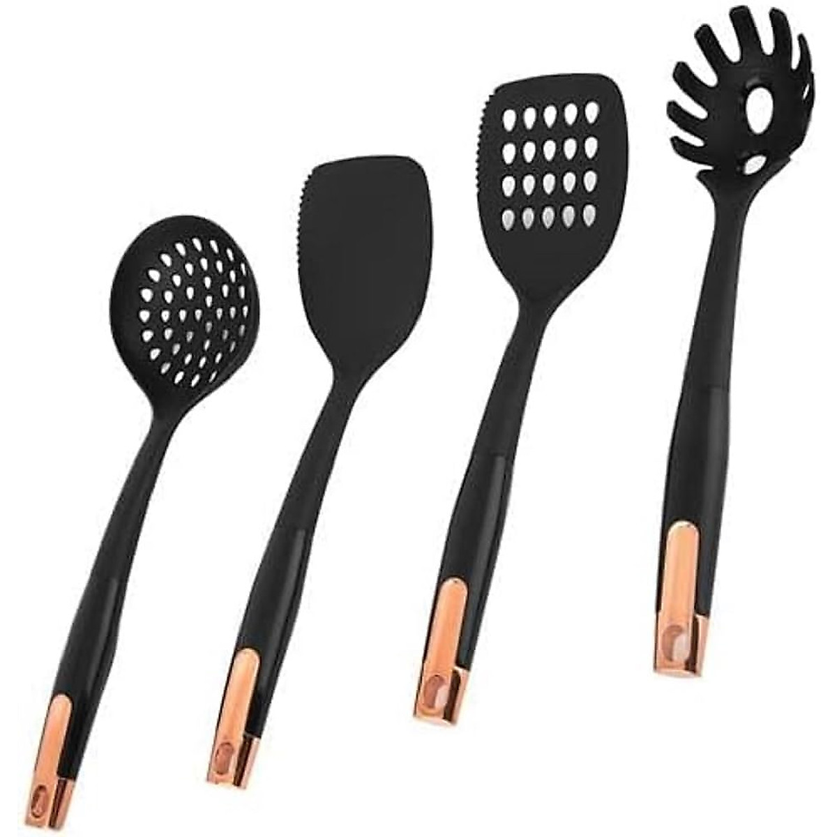 NutriChef NutriChefKitchen Kitchen Cooking Utensils Set-includes Spatula, Pasta Server, Slotted Ladle and Turner, Work with model NCSTS16, One Size, Black