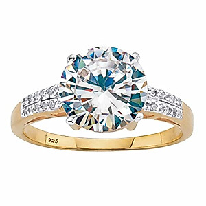 PalmBeach Jewelry 18k Gold-Plated or Platinum-Plated Sterling Silver Two Tone Round Cut Cubic Zirconia Engagement Ring Size 8