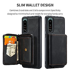 Phone Case for Sony Xperia 5 III 3 / Xperia5III 5G Wallet Cover with Tempered Glass Screen Protector and Credit Card Holder Zipper Stand Cell Accessories Experia 5III 5G XQ-BC72 Women Men Black