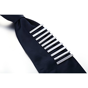 Mens Skinny Tie Clip Set Fashion Jewelry, 10 Pieces of Silver Tone, 1.57 Inches