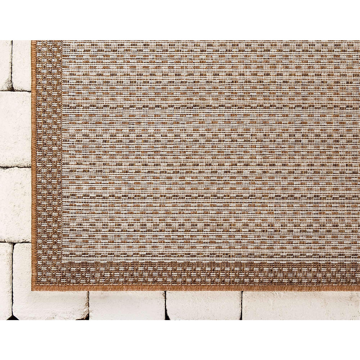 Unique Loom Outdoor Border Collection Area Rug - Checkered (8' x 11' 4" Rectangle, Light Brown)