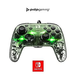 PDP Gaming Afterglow Deluxe+ LED Wired Power Nintendo Switch Pro Controller, Officially Licensed, RGB Hue Color Lights, Clear Body See Through Gamepad, 3.5mm Audio Jack, Dual Vibration Paddle Buttons