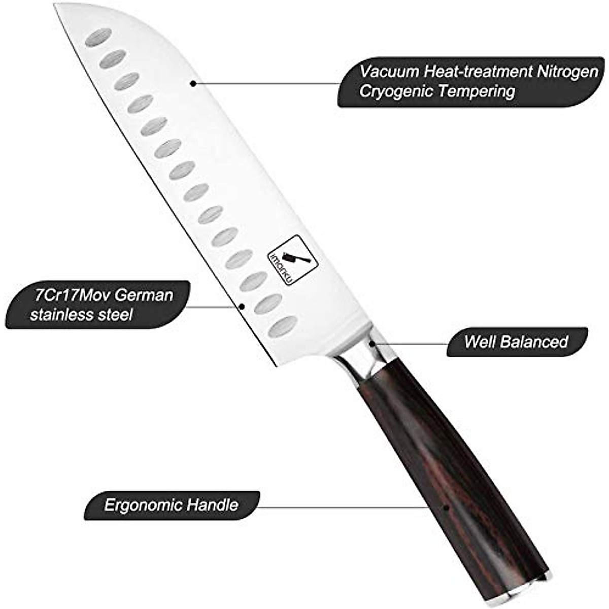 imarku Chef Knife 7 Inch Kitchen Knife Ultra Sharp Santoku Knife - 7Cr17Mov Japanese Chefs Knife - Ergonomic Pakkawood Handle, Best Knives Choice & Kitchen Gadgets 2023, Gifts for Women and Men