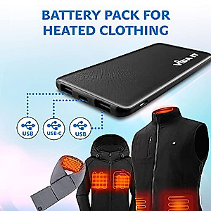 Vida IT Slim 5V 2A Power Bank for Heated Vest Rechargeable Heated Jacket Battery Pack Pocket Size Thin 5000mAh Portable USB Charger for Heated Clothing, Scarf, Coat, Pants, Cell Phone USB-C Power Pack