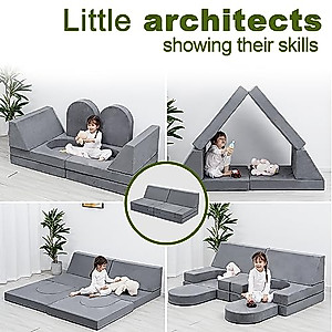 Buytime Kids Couch, Modular Floor Couch with Ottomans, Cozy Toddler Play Sofa Bed with Soft Foam, Playroom and Bedroom Furniture for All Ages, Large