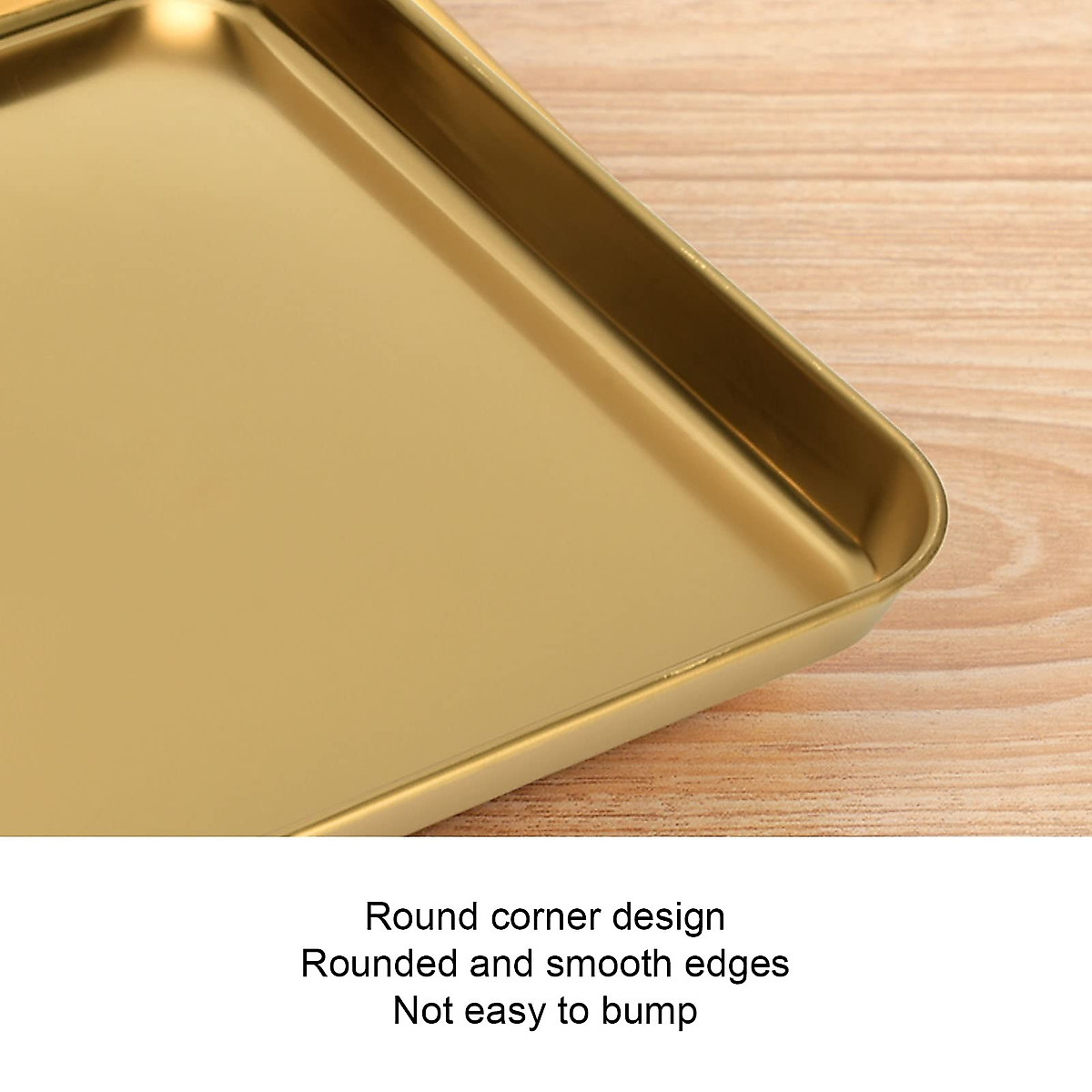 Stainless Steel Food Serving Tray, Rectangular Decorative Mirrored Serveware Platter Bottom Tray for Flat Bottom Plate Restaurant Home Golden Flat Gold