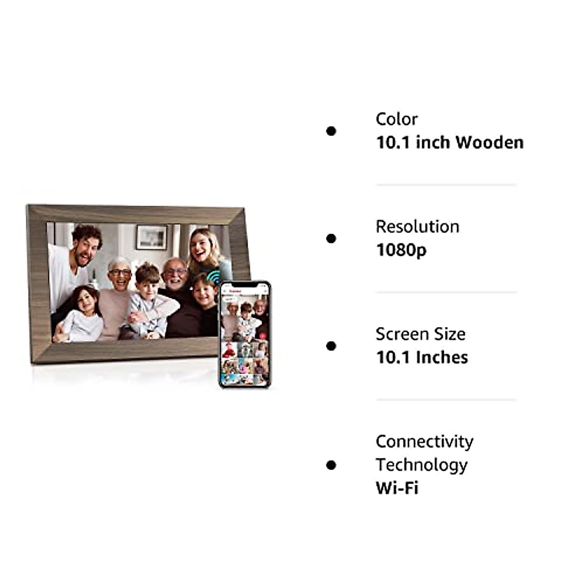 10.1 WiFi Digital Photo Frame, Canupdog IPS Touch Screen Smart Cloud Photo Frame with 16GB Storage, Wall Mountable, Auto-Rotate, Motion Sensor, Share Photos via Frameo App
