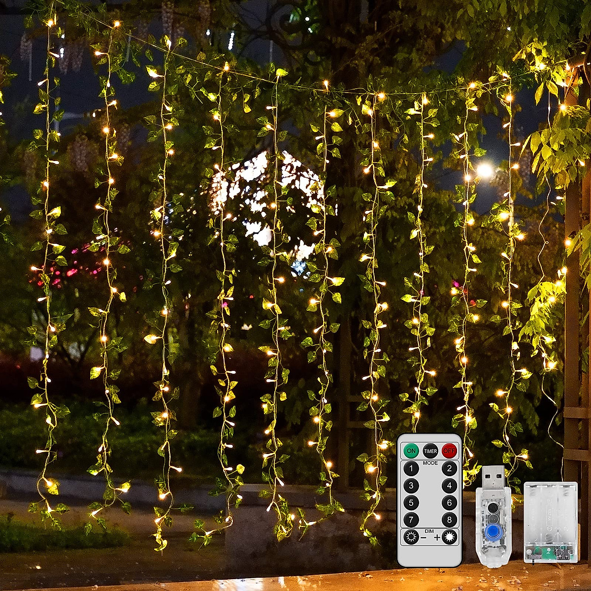 Alpha Decor Ivy for Bedroom， 12 Total 240 LED Curtain String Lights， Fake Plant Rattan Hanging Garland for Wedding Party Patio Wall and Indoor Outdoor Decor