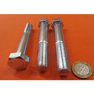 Class 8.8 Zinc Plated Steel Hex Head Bolts PT M16 x 1.5 mm x 100 mm Long 3 pcs.