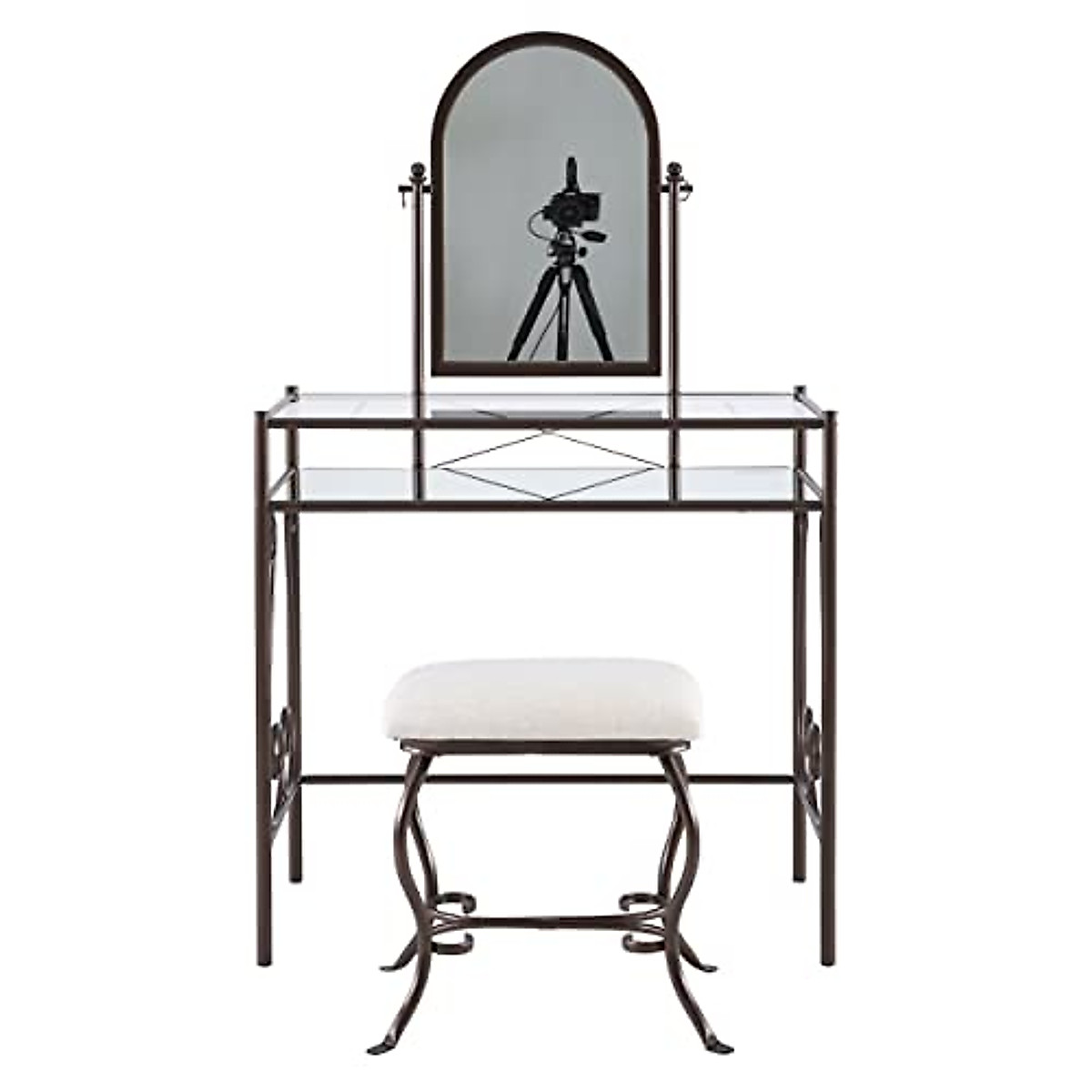 Linon Dark Metal Set Table with Upholstered Stool Clarisse Vanity, 52.4" x 31.8" x 18.3"