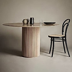 LITFAD Round Pedestal Modern Dining Table Wood Color Fixed Table of Solid Wood Simplicity Style Dining Room Home Furniture Kitchen Table - Natural 51.2" L x 51.2" W x 29.5" H