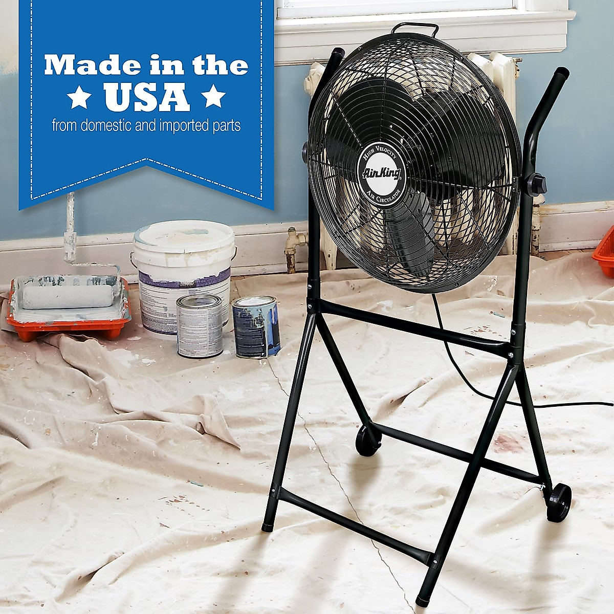 Air King 9219 18-Inch Industrial Grade High Velocity Roll-About Stand with Fan,Black