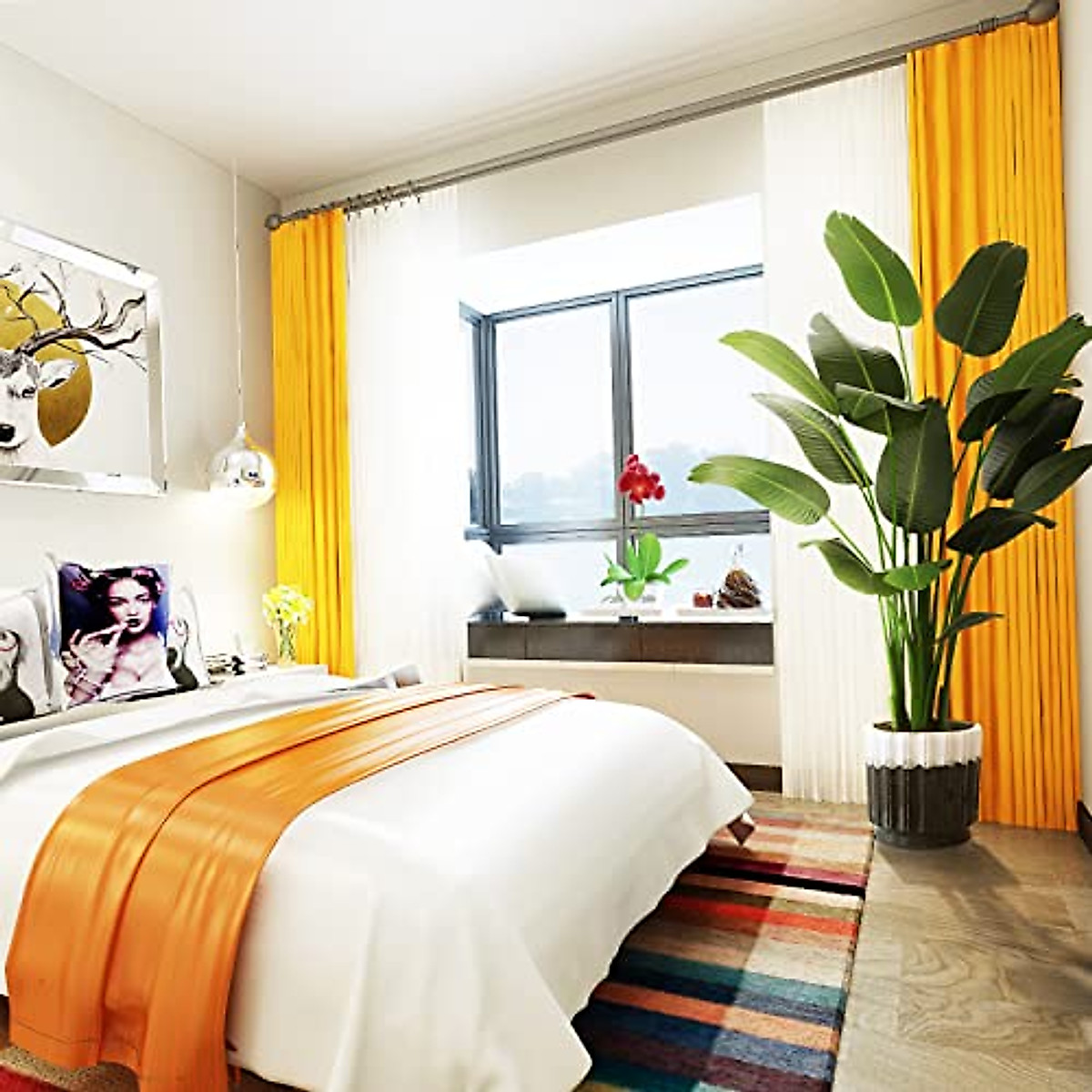 OXLLXO 6.5ft Artificial Silk Bird of Paradise Palm Tree (78in) with 17 Trunks Faux Tree and Plastic Nursery Pot, Fake Plant for Office House Farmhouse Living Room Home Decor (Indoor/Outdoor)