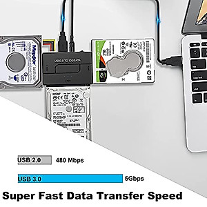 ULXUUUN SATA/IDE to USB 3.0 Adapter, External Hard Drive Reader for Universal 2.5/3.5 Inch IDE and SATA HDD SSD, 5.25" CD/DVD Drives, Hard Drive Converter with Power Adapter Support 6TB