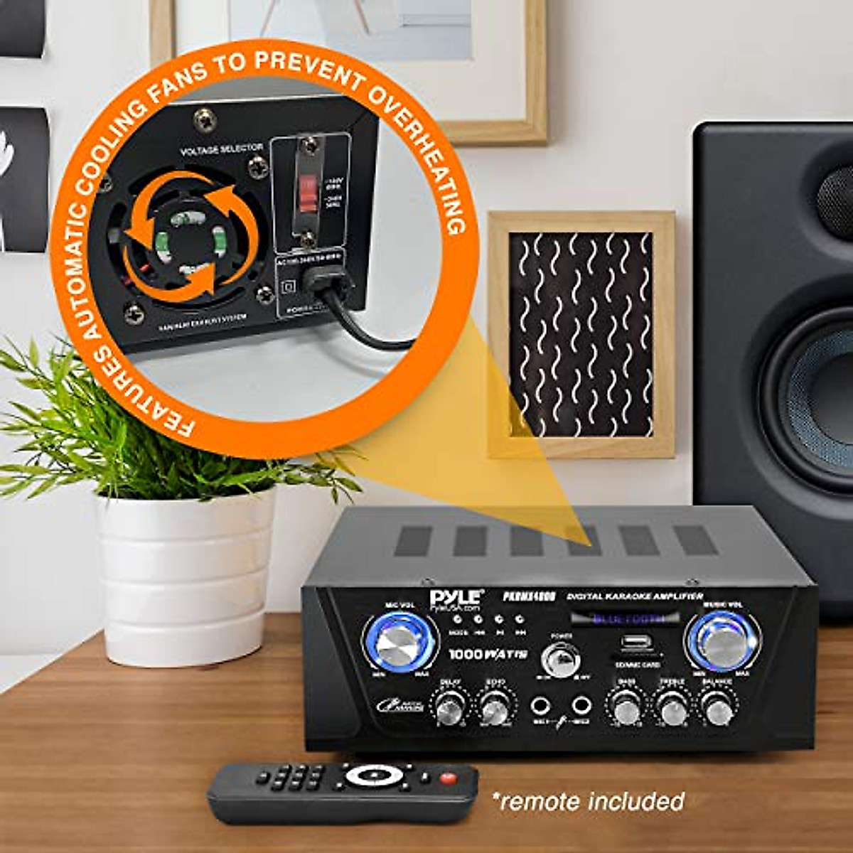 Pyle Bluetooth Digital Home Karaoke Amplifier - 600W Home Audio Desktop Power Amplifier Receiver w/LED Display, Cooling Fan, USB/SD Memory Card Reader, Optical/Coaxial, DVD/Mic Inputs -PKRMX4000