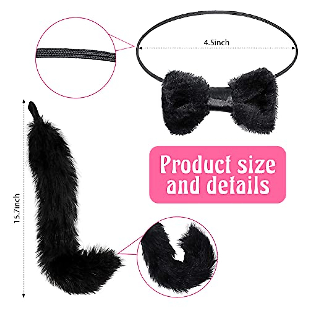 Chalyna 5 Pcs Black Cat Costume Set Girls Cat Costume Long Fur Cat Tail Cat Ears Headband Cat Tail Cat Bow Harlequin Mask with Black Star Tutu Skirt for Halloween Costume Dress up Party