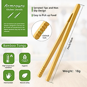 Armrouns Reusable Bamboo Toast Tongs 2 Pcs, 7 inch Wooden Toaster Tongs For Cooking & Holding, Nature Wooden Kitchen Utensil For Cheese Bacon Muffin Fruits Bread