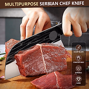 Huusk Serbian Chef Knife Hand Forged Meat Cleaver with Sheath High Carbon Steel Full Tang Knife Heavy Duty Butcher Knife for Kitchen or Camping Outdoor Christmas Gifts Gifts for Dad