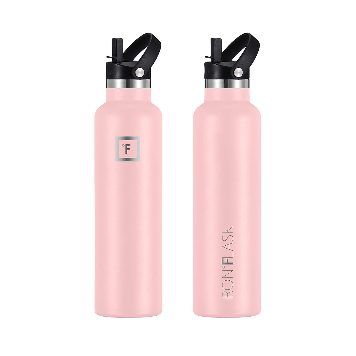 IRON °FLASK Sports Water Bottle - 3 Lids (Narrow Straw Lid) Leak Proof Vacuum Insulated Stainless Steel - Hot & Cold Double Walled Insulated Thermos, Durable Metal Canteen - Rose, 24 Oz, 24 Oz