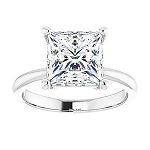 Moissanite Engagement Ring 3 Carat Princess, Handmade 925 Silver, 10K/14K/18K Solid Gold, Solitaire Ring, Bridal Wedding Gifts for Women, Anniversary Ring, VVS1, Colorless (925 Silver (White Gold Plated))