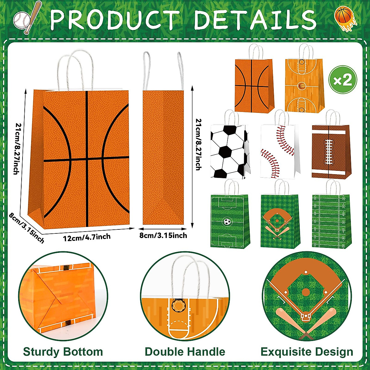CHUNNIN 16pcs Sports Party Gift Bags Sports Birthday Party Decorations Sport Theme Party Candy Treat Bags Football Basketball Soccer Baseball Party Goodie Bags for Kids Birthday Party Favor Supplies