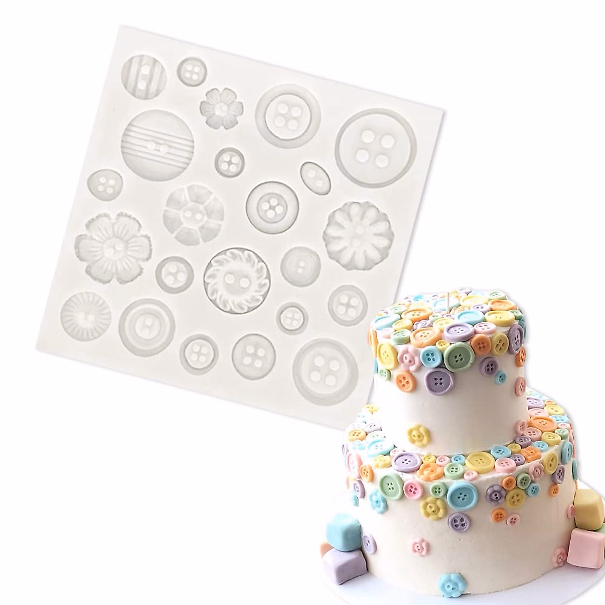 Button Shape Silicone Fondant Mold for Cake, Candy Chocolate Gumpaste Resin Button Making Mold