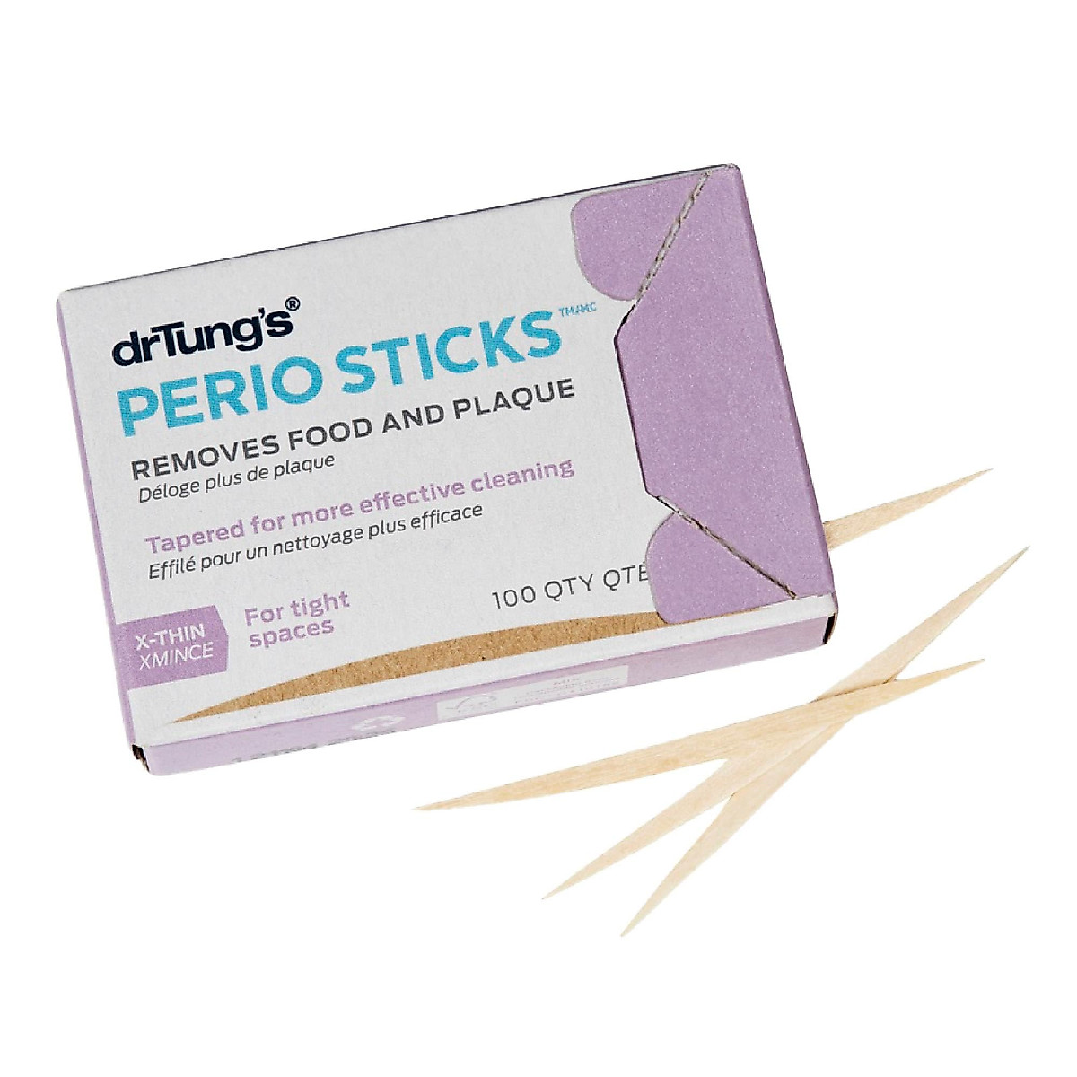 DrTung's Double-Sided Perio Sticks - Dental Sticks for Humans, Dental Floss Picks, Plaque Remover for Teeth, Dental Toothpicks, Dental Picks for Teeth Cleaning - X-Thin, 100 Count (Pack of 6)